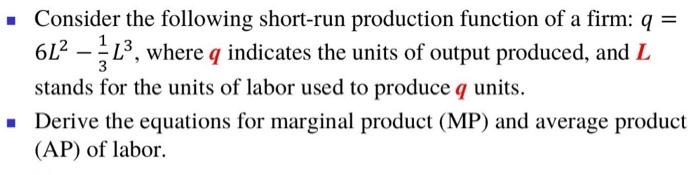 Solved 1. At what level of L (how many labor units) are the | Chegg.com