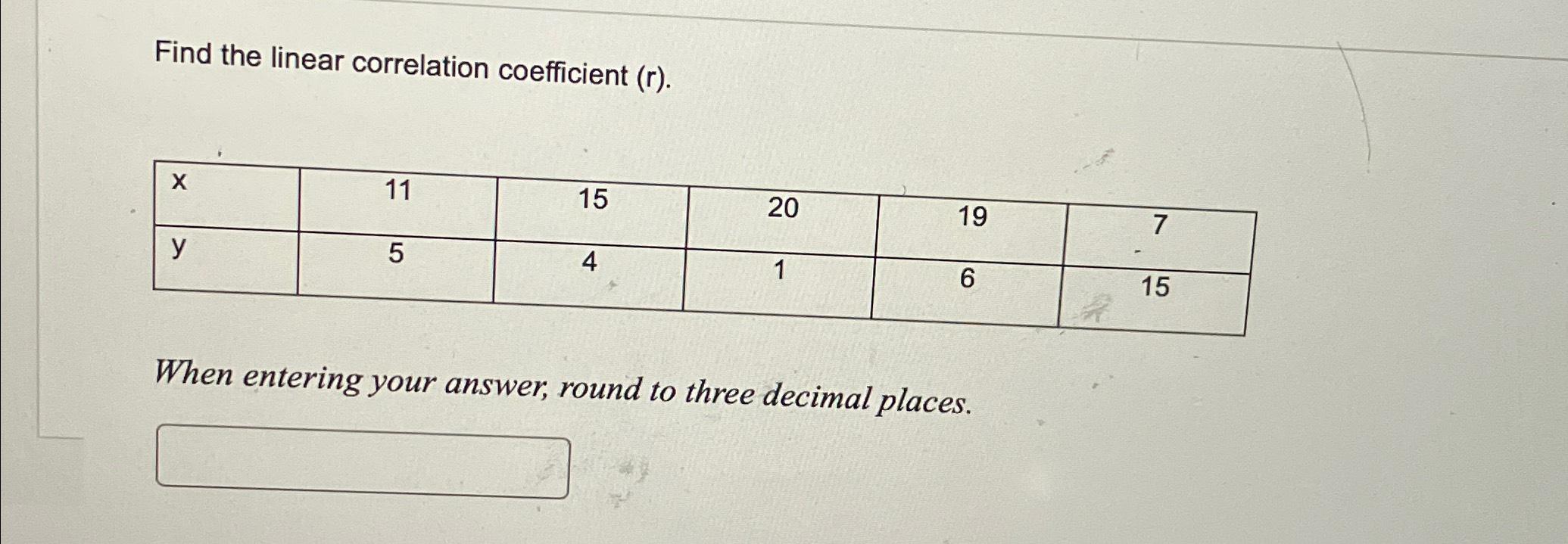 Solved Find the linear correlation coefficient | Chegg.com