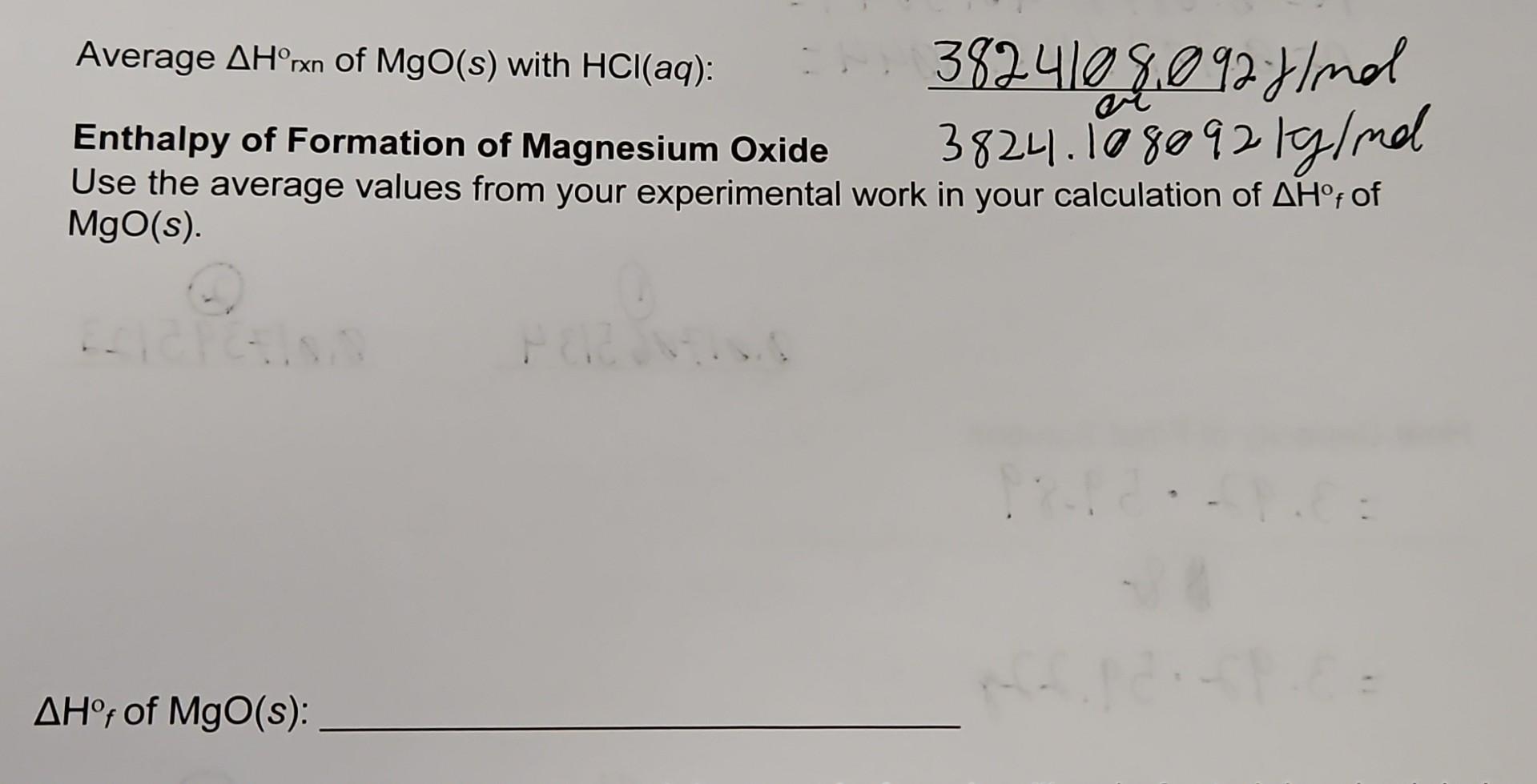 Solved Average ΔH∘rxn of MgO(s) with HCl(aq) : | Chegg.com