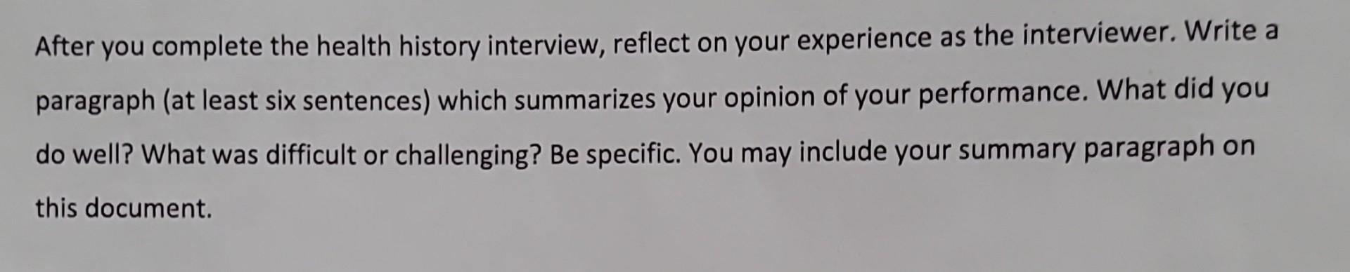 Solved After you complete the health history interview, | Chegg.com
