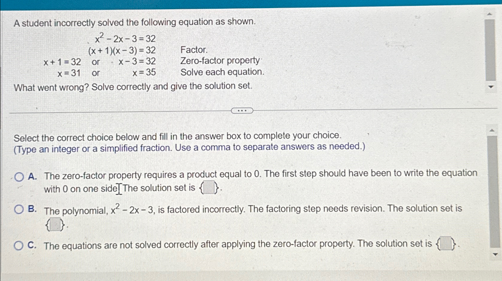 Solved A student incorrectly solved the following equation | Chegg.com