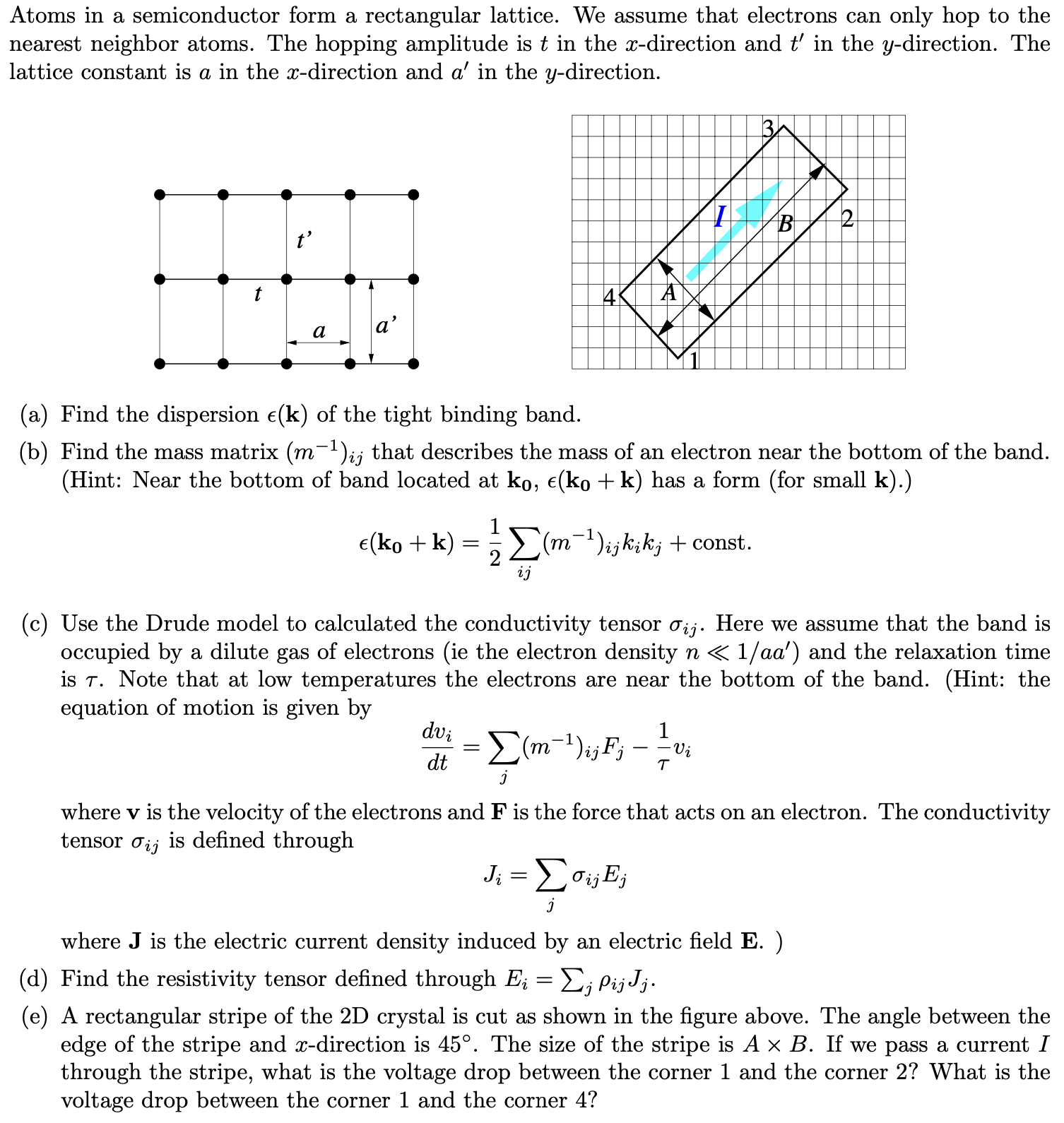 Atoms in a semiconductor form a rectangular lattice. | Chegg.com