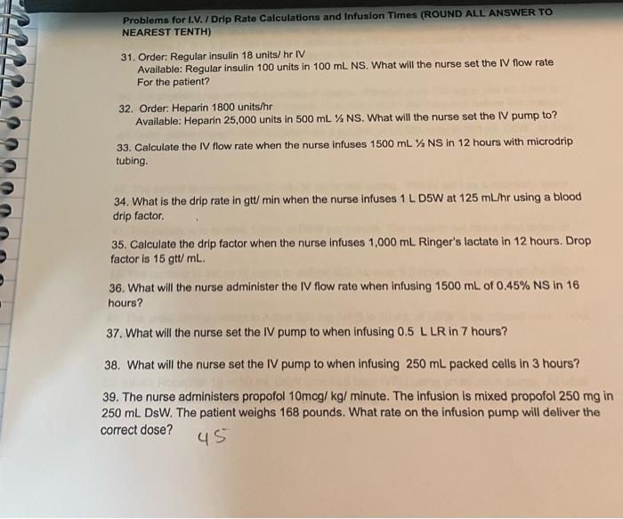 Solved Problems for I.V. I Drip Rate Calculations and | Chegg.com