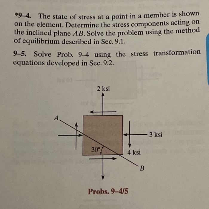 Solved *9-4. The state of stress at a point in a member is | Chegg.com