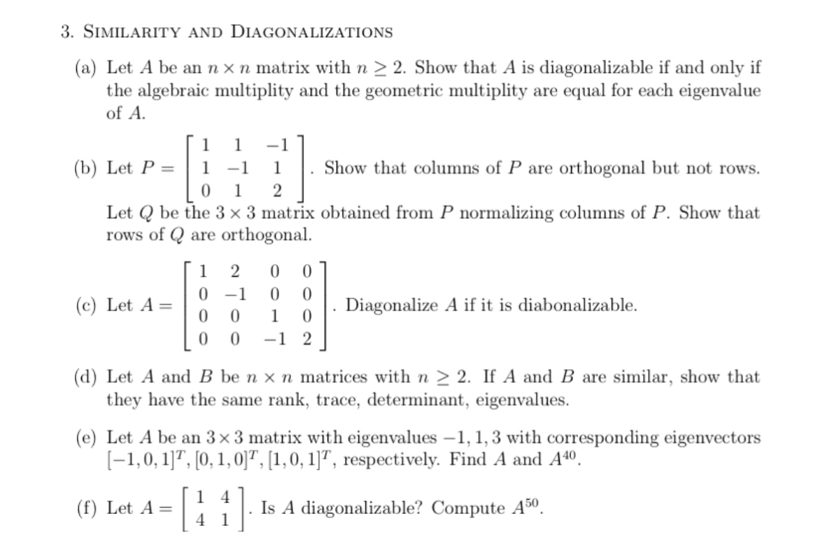 Solved Similarity and Diagonalizations(a) ﻿Let A ﻿be an n×n | Chegg.com