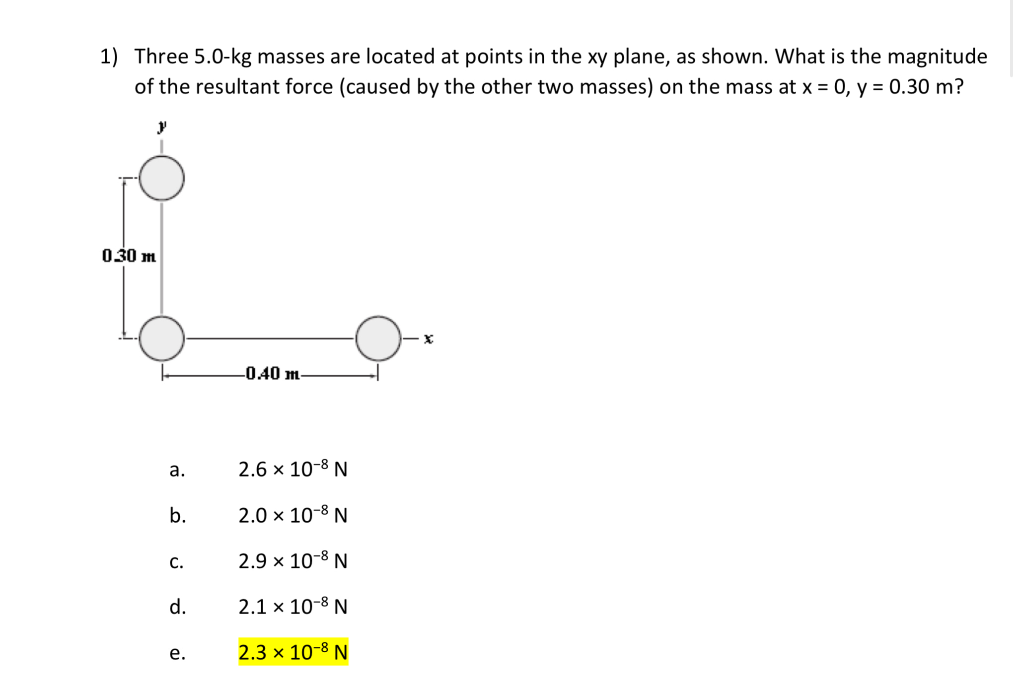 Three 5.0-kg ﻿masses are located at points in the xy | Chegg.com