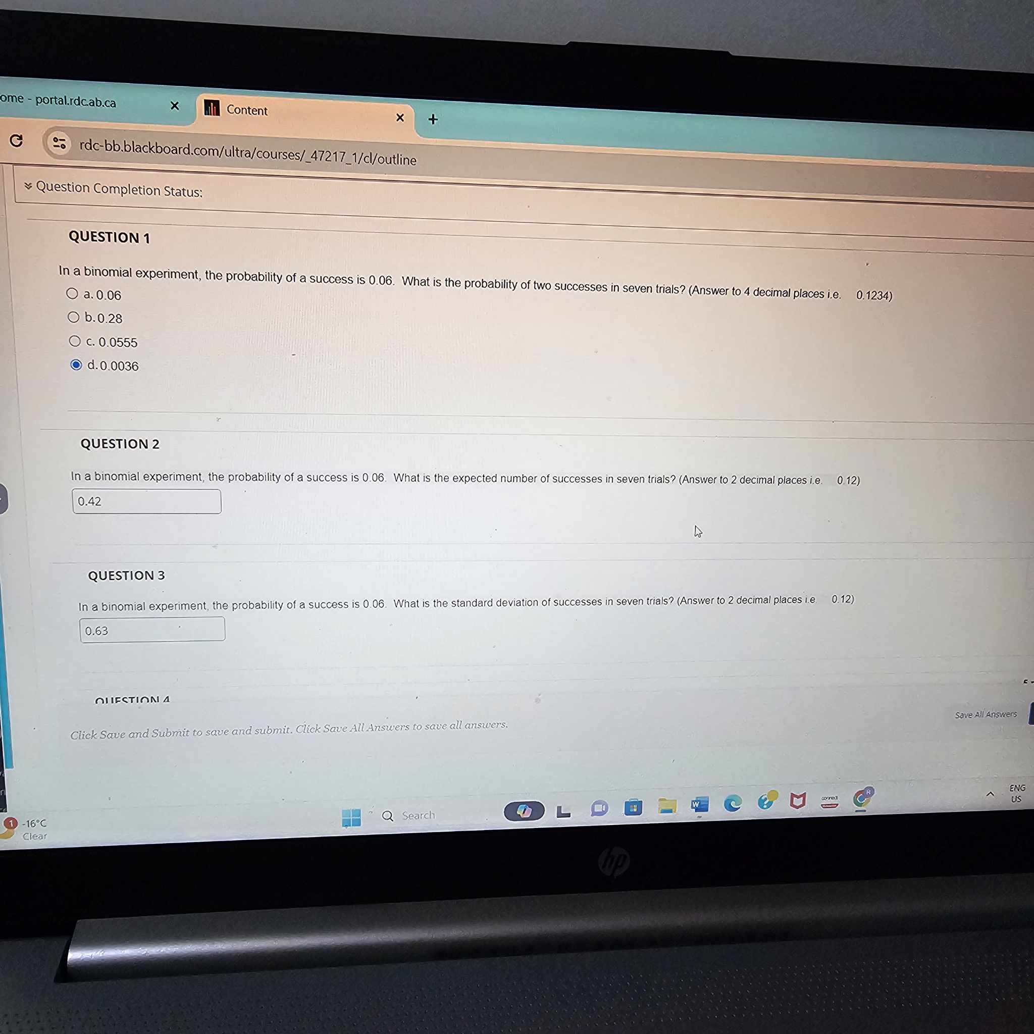 Solved QUESTION 1In a binomial experiment, the probability | Chegg.com