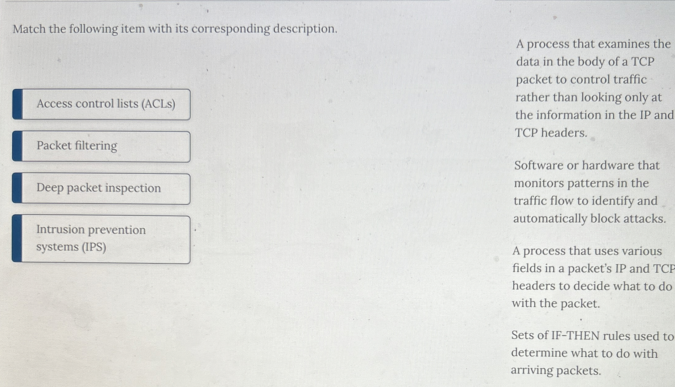 Solved Match the following item with its corresponding | Chegg.com