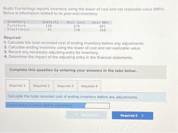Solved Rustic Furnishings reports inventory using the lower | Chegg.com Solved Rustic Furnishings reports inventory using the lower | Chegg.com