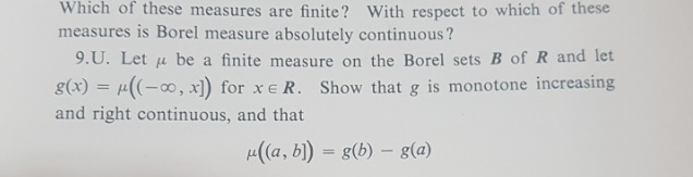 9. ﻿U. ﻿Let μ ﻿be a finite measure on the Borel sets | Chegg.com