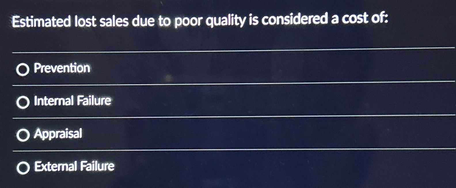 Solved Estimated lost sales due to poor quality is | Chegg.com