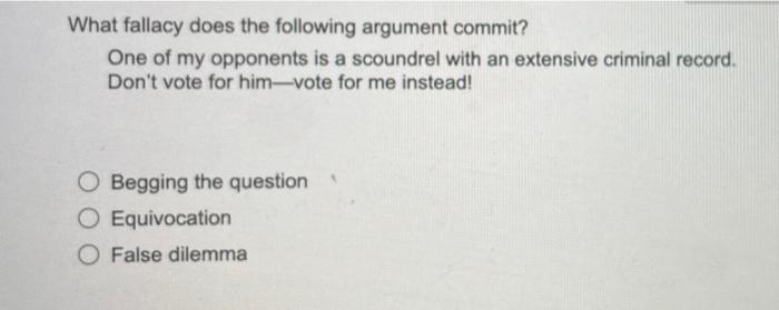 Solved What fallacy does the following argument commit? One | Chegg.com