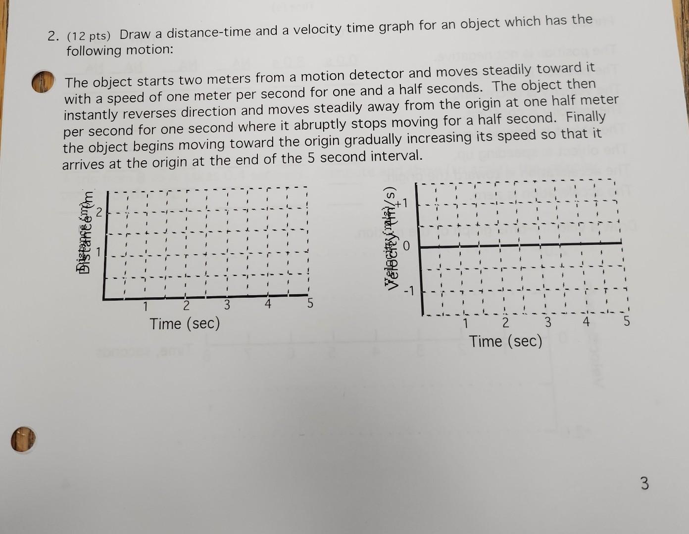 Solved Draw a distance-time and a velocity time graph for an | Chegg.com