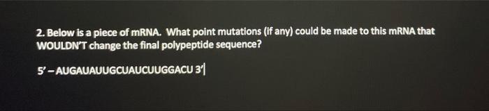[Solved]: 2. Below is a piece of mRNA. What point mutations