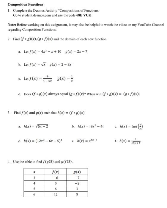 Solved Composition Functions 1. Complete the Desmos Activity | Chegg.com