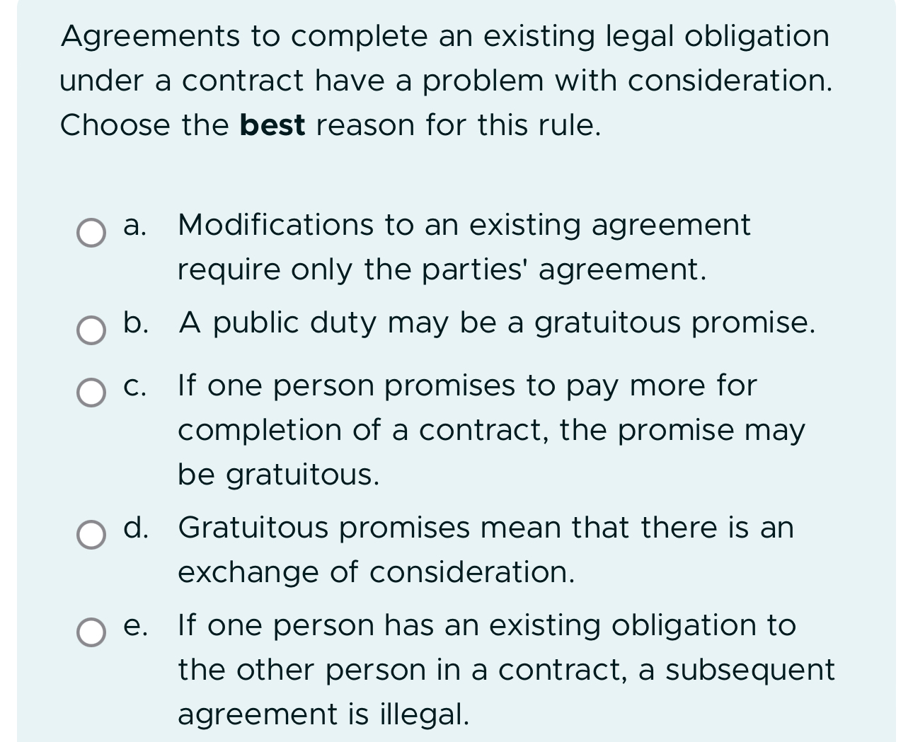 Solved Agreements to complete an existing legal obligation | Chegg.com
