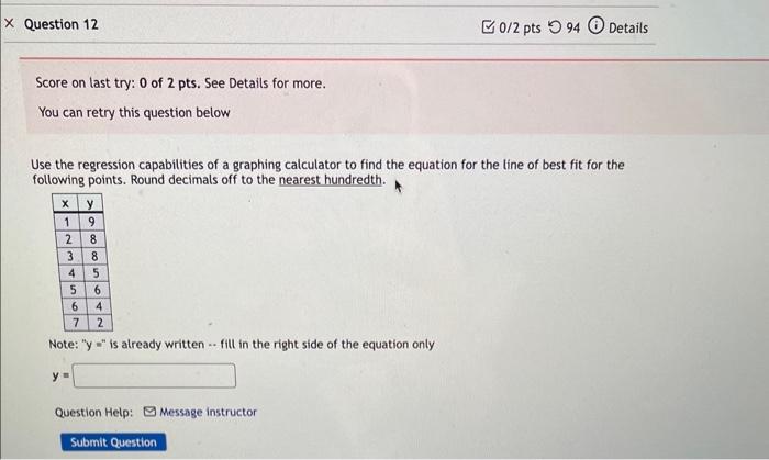Solved Score on last try: 0 of 2 pts. See Details for more. | Chegg.com