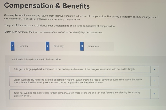 Solved Compensation & Benefits One way that employees | Chegg.com