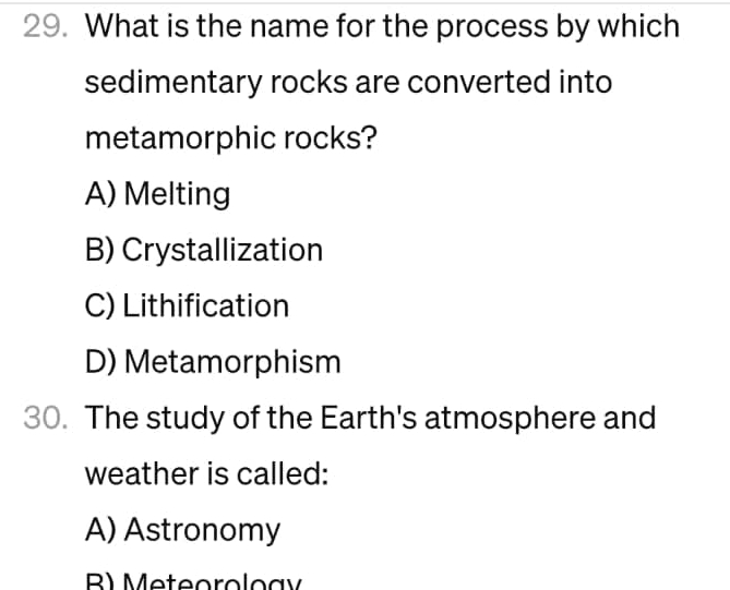 Solved Earth science: What is the name for the process by | Chegg.com