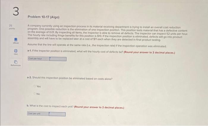 Solved A company currently using an inspection process in | Chegg.com