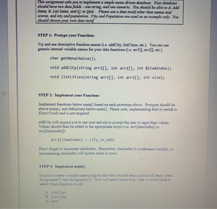 Solved This assignment ask you to implement a simple menu | Chegg.com