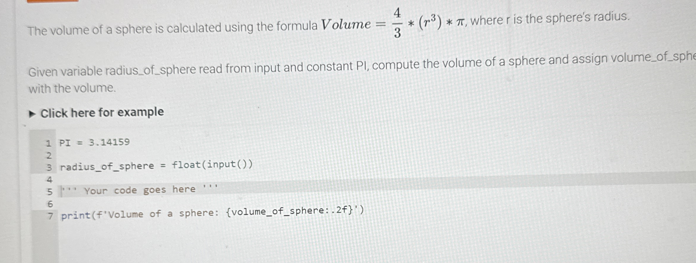 Solved The volume of a sphere is calculated using the | Chegg.com