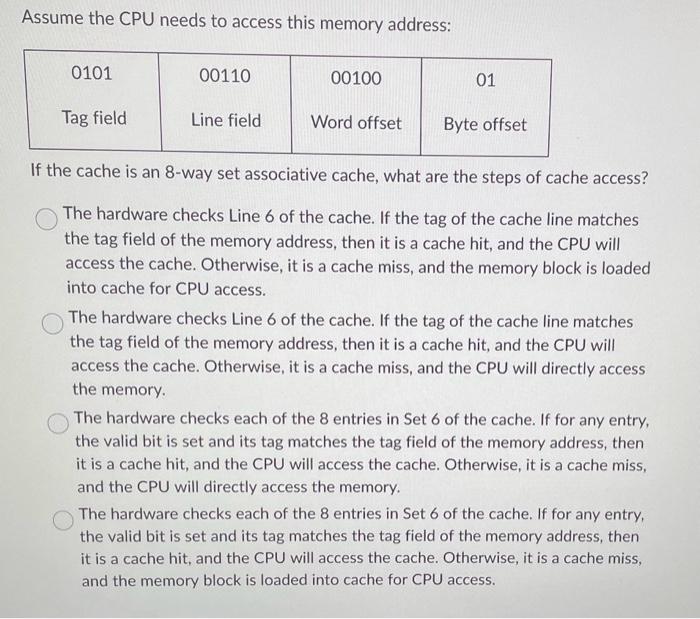 Solved Assume the CPU needs to access this memory address: | Chegg.com