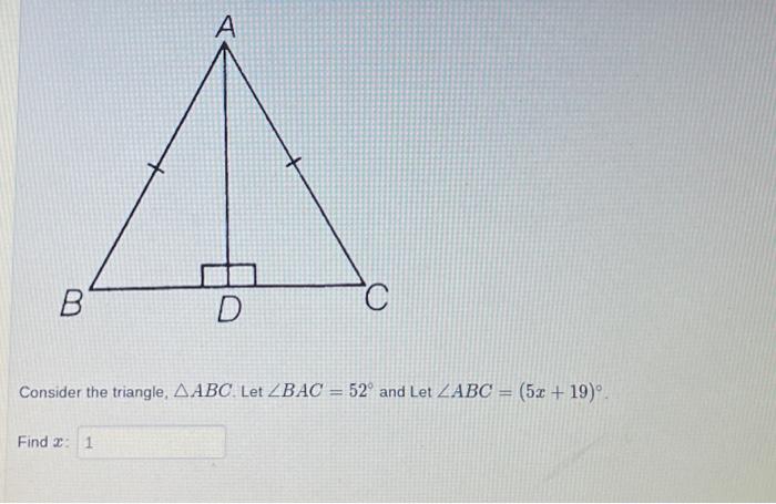 Solved Consider the triangle, ABC. Let ∠BAC=52∘ and Let | Chegg.com