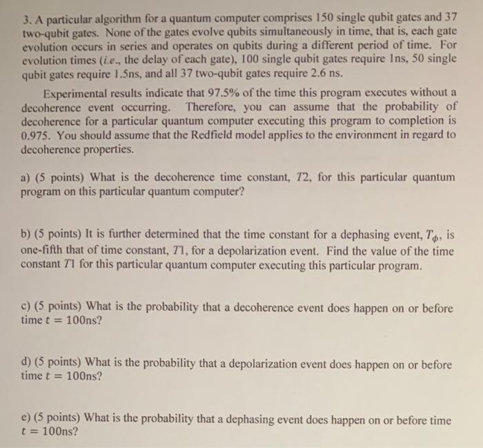 3. A particular algorithm for a quantum computer | Chegg.com