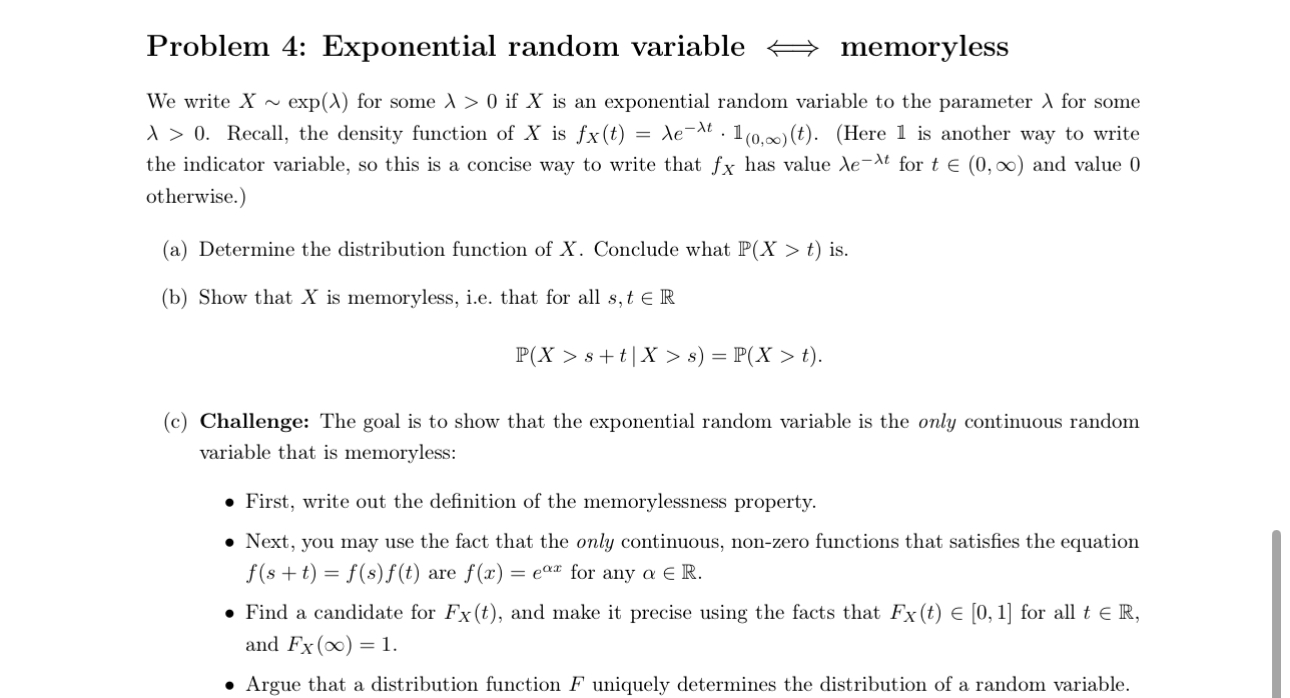 Problem 4 Exponential Random Variable 