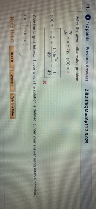 Solved 11. + 1/2 points Previous Answers ZillDiffEQModAp11 | Chegg.com