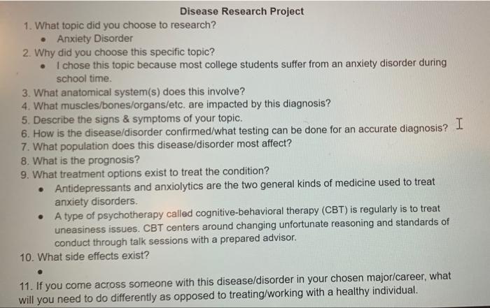 Solved I Disease Research Project 1. What topic did you | Chegg.com