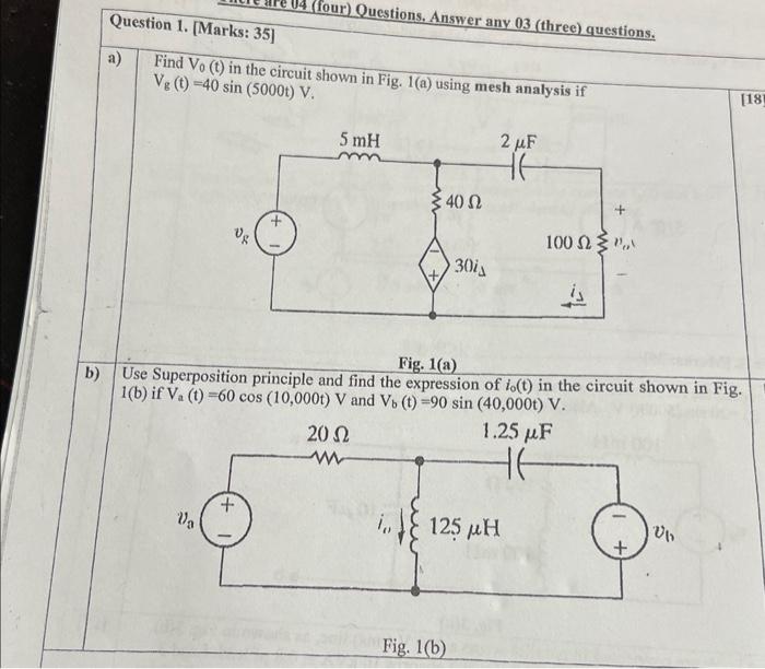 Solved a) Find V0(t) in the circuit shown in Fig. 1(a) using | Chegg.com