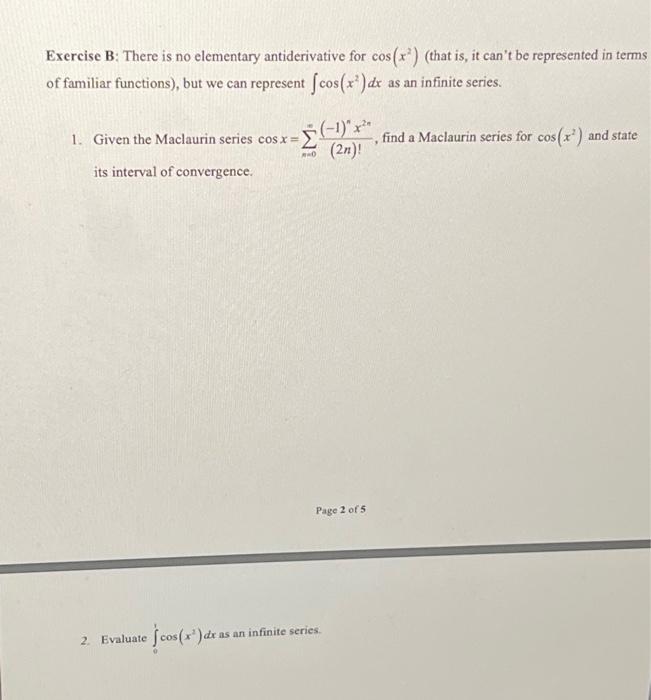 Solved Exercise B: There is no elementary antiderivative for | Chegg.com