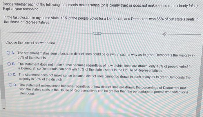 Solved Decide whether each of the following statements makes | Chegg.com