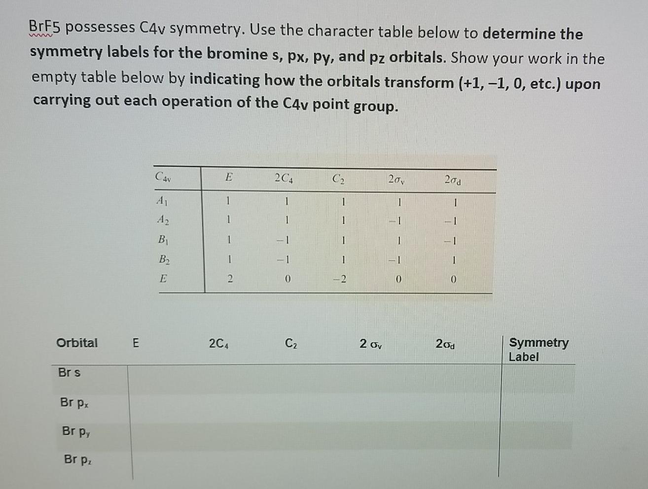 Solved WU BrF5 possesses C4v symmetry. Use the character | Chegg.com