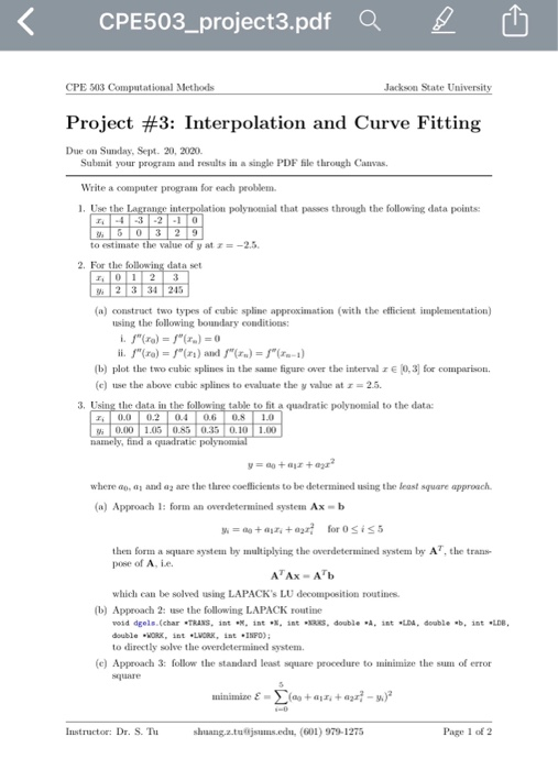 CPE503_project3.pdf Q CPE 503 Computational Methods | Chegg.com