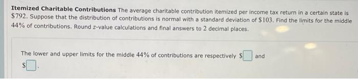 Solved Itemized Charitable Contributions The average | Chegg.com