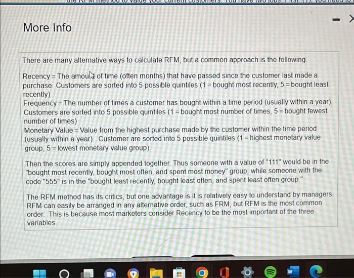 Solved Analytics Mini Case: Valuing Customers Using the RFM | Chegg.com