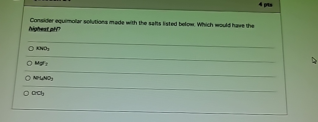 Solved Cansider equimolar solutions made with the salts | Chegg.com