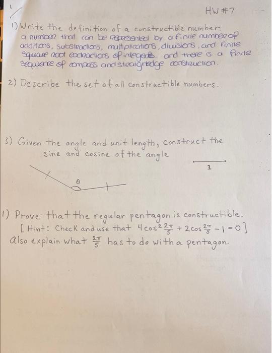 1) Write the definition of a constructible number. a | Chegg.com