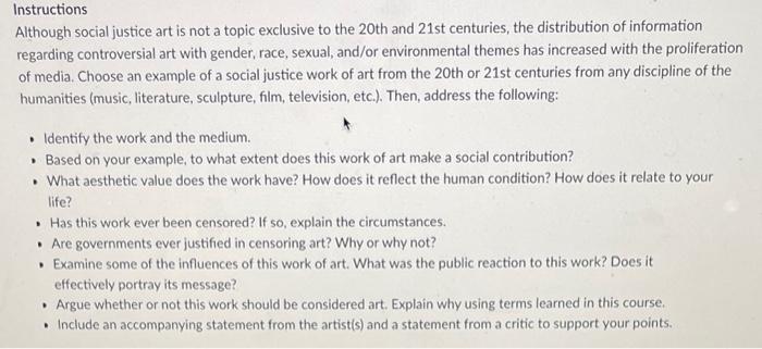 Although social justice art is not a topic exclusive | Chegg.com