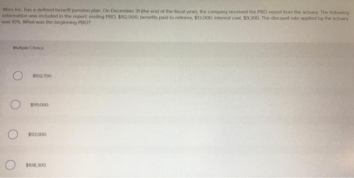 Solved Mars Inc. has a defined benefit pension plan. On | Chegg.com