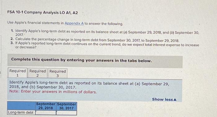 FSA 10-1 Company Analysis LO A1, A2 Use Apple's | Chegg.com