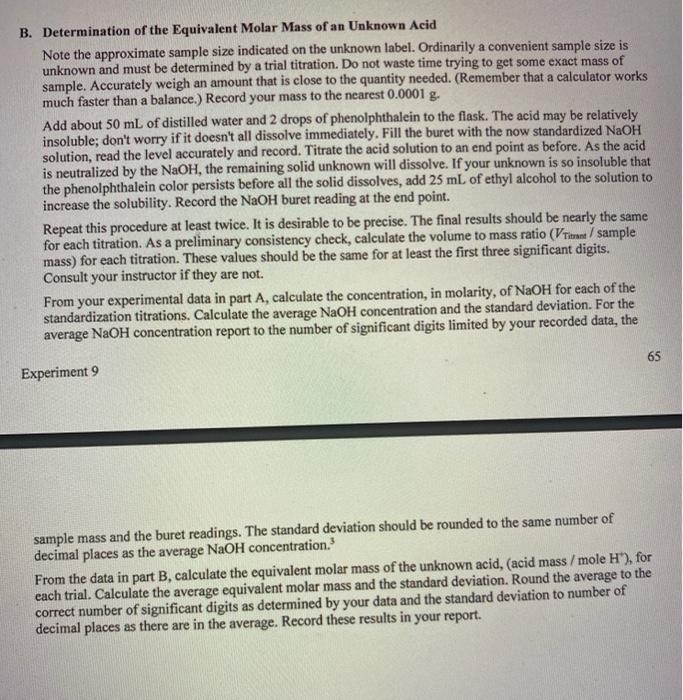 B. Equivalent Molar Mass of an Unknown Acid Trial 1 | Chegg.com