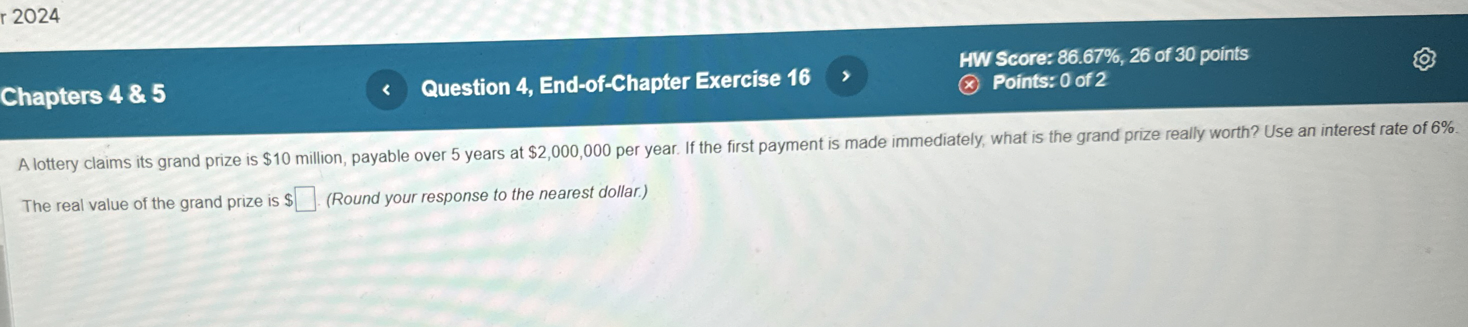 Solved 2024Chapters 4&5Question 4, ﻿End-of-Chapter Exercise | Chegg.com