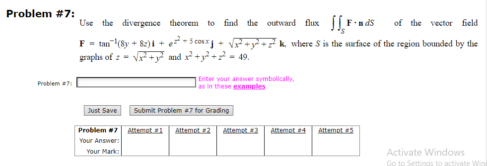 Solved Problem #7:Use the divergence theorem to find the | Chegg.com