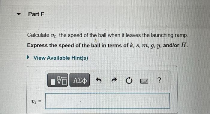 Solved Part F Calculate v₁, the speed of the ball when it | Chegg.com