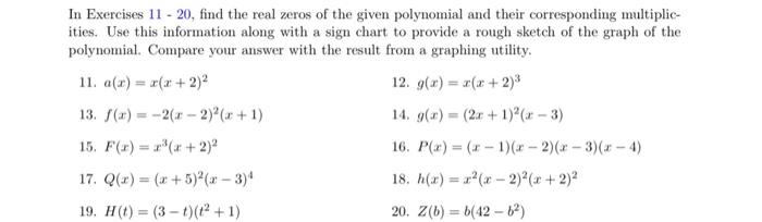 Solved In Exercises 11 - 20, find the real zeros of the | Chegg.com
