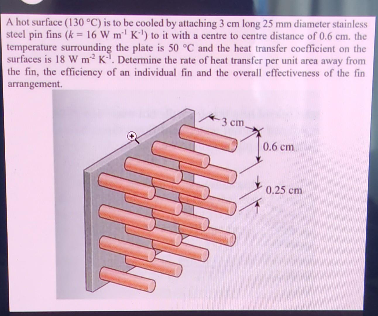 Solved A hot surface (130∘C) is to be cooled by attaching 3 | Chegg.com